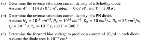 Solved A Determine The Reverse Saturation Current Density