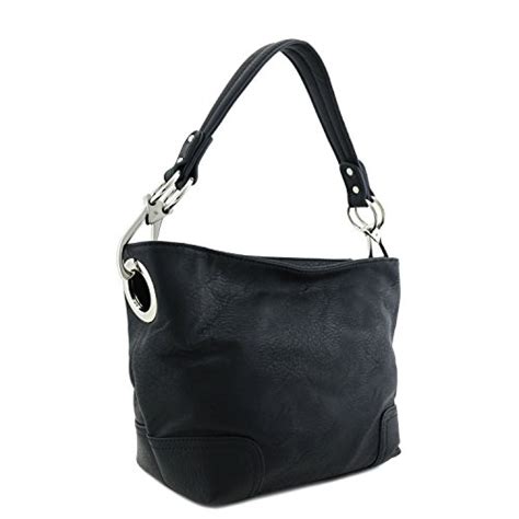 Black Leather Hobo Bag With Silver Hardware