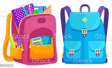 학교로 돌아 색칠 학교 배낭 가득 찬에 대한 스톡 벡터 아트 및 기타 이미지 가득 찬 가방 개념 Istock