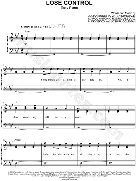Signature Score Lose Control Teddy Swims Sheet Music Easy Piano