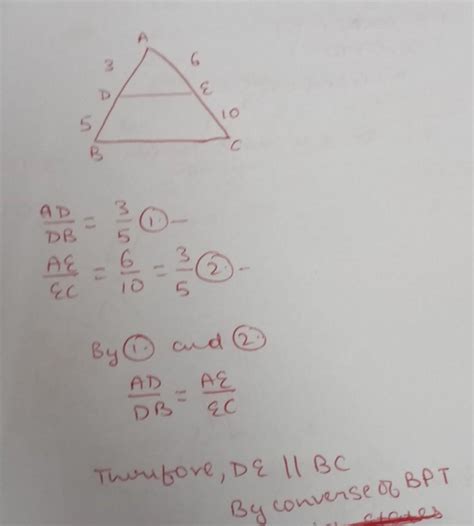 In The Given Figure Abc Isha Triangle Ad 3cm Db 5cm Ae 6cm And Ec