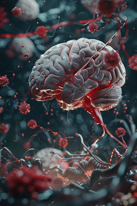 Human Brain 3d Render Showing Neuron Degeneration Stock Illustration