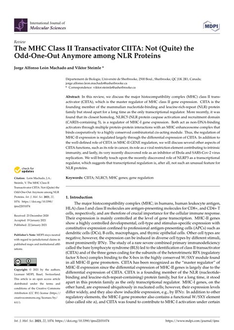 Pdf The Mhc Class Ii Transactivator Ciita Not Quite The Odd One