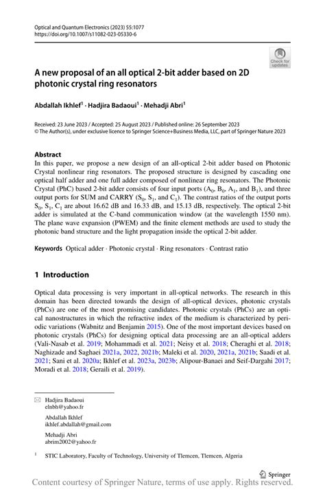 A New Proposal Of An All Optical 2 Bit Adder Based On 2d Photonic