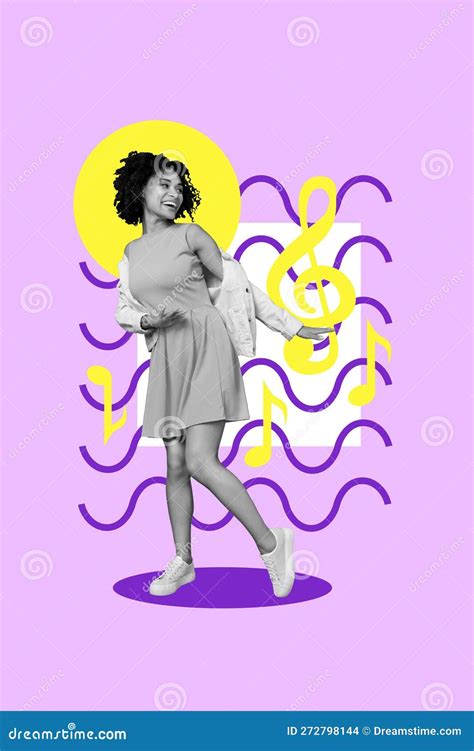 Creative Trend Collage Of Dancing Beautiful Female Dress Have Fun