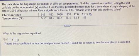 Solved The Data Show The Bug Chirps Per Minute At Different