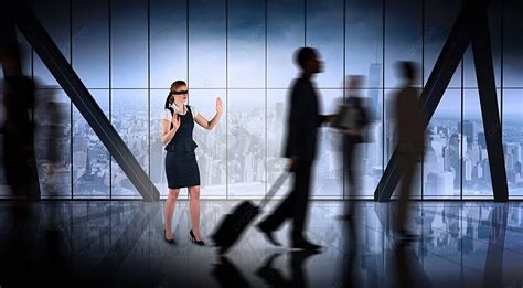 Blindfolded Redhead Businesswoman In A Composite Image Asian Cityscape