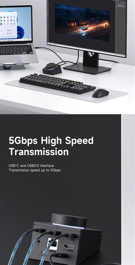 Hagibis Knob USB C Hub With 4K60Hz HDMI 100W PD Shortcut Buttons Type C Docking Station Volume