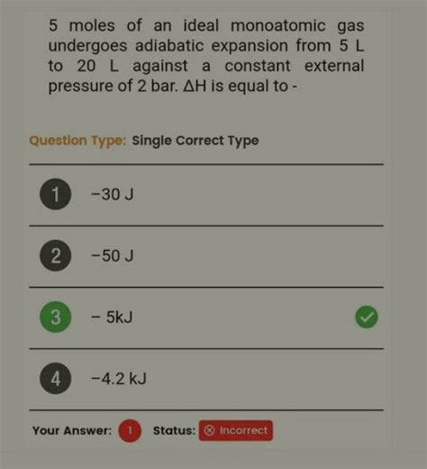 5 Moles Of An Ideal Monoatomic Gas Undergoes Adiabatic Expansion From 5 L