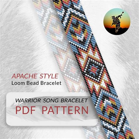 Warrior Song Loom Bead Pattern For Bracelets Blue Apache Style Inspired Western Band Square Warrior Song Loom Bead Pattern For Bracelets Blue Apache Style Inspired Western Band Square