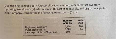 Solved Use The First In First Out Fifo Cost Allocation Chegg