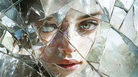 Woman Behind Shattered Glass Premium Ai Generated Image