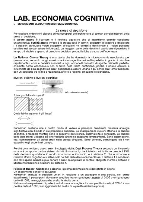Appunti Di Laboratorio Di Economia Cognitiva Dispense Di Economia
