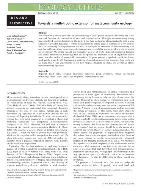 Pdf Towards A Multi Trophic Extension Of Metacommunity Ecology