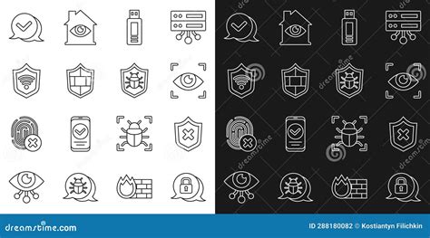 Set Line Cyber Security Shield With Cross Mark Eye Scan Usb Flash
