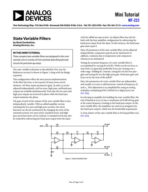 Mt 223 Notes On State Variable Filter Design Mini Tutorial Mt One