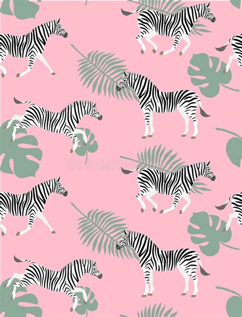 Vector Seamless Pattern Of Zebra And Palm Leaves Stock Vector