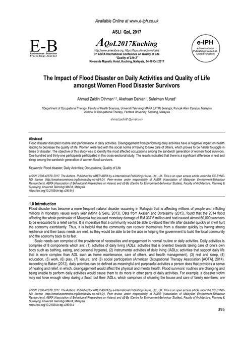 PDF The Impact Of Flood Disaster On Daily Activities And Quality Of Life Amongst Women Flood