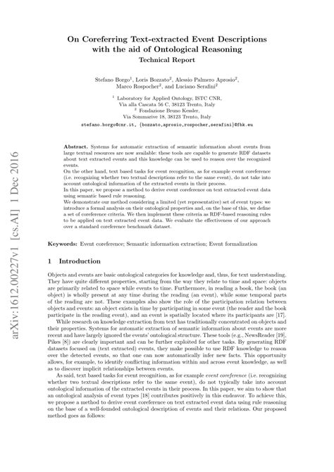 PDF On Coreferring Text Extracted Event Descriptions With The Aid Of