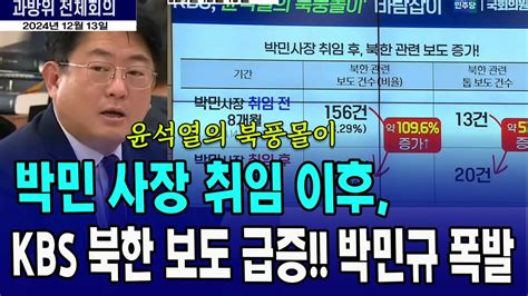 박민 사장 취임 후 Kbs 북한 보도 급증박민규 의원 폭발 Youtube