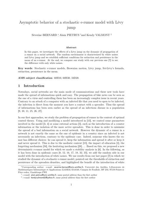 Pdf Asymptotic Behavior Of A Stochastic E Rumor Model With Lévy Jump