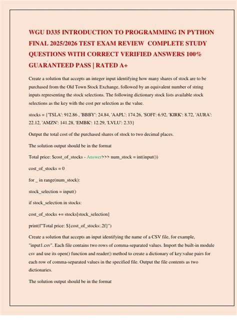 Wgu D335 Introduction To Programming In Python Final 20252026 Test