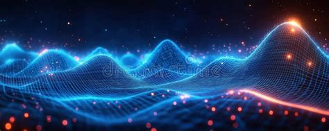 Abstract Digital Wave Pattern Network Grid Effect And Glowing Points Shows Data Flow Or Tech