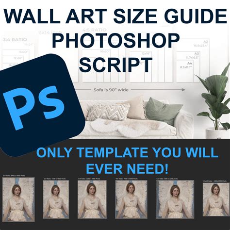 wall art size guide photoshop script template to automatically resize