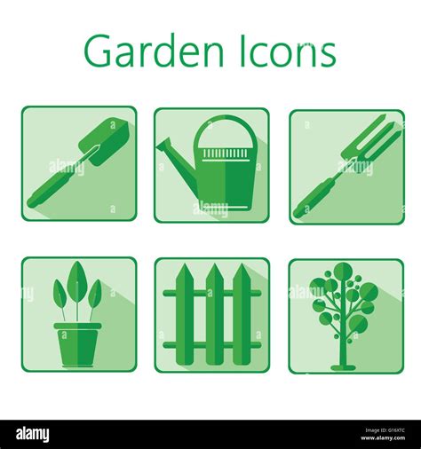 Green Gardening Icons Set Over A White Background Digital Vector Image