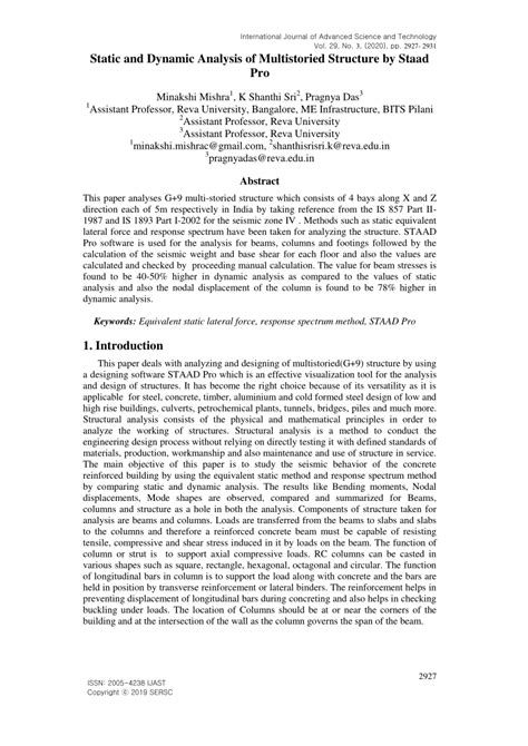 Pdf Static And Dynamic Analysis Of Multistoried Structure By Staad Pro