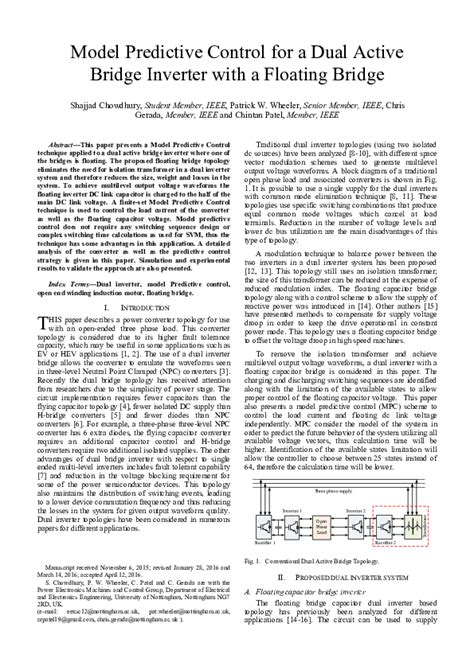 pdf model predictive control for a dual active bridge inverter with a