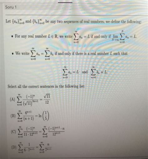 Solved Soru 1 Let An And Bn O Be Any Two Sequences Of Chegg Com