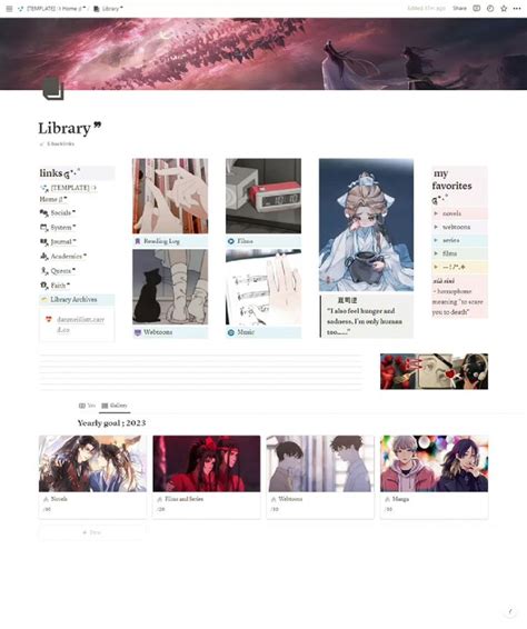 Library Notion Page Template Anime Reading Aesthetic Reading Log