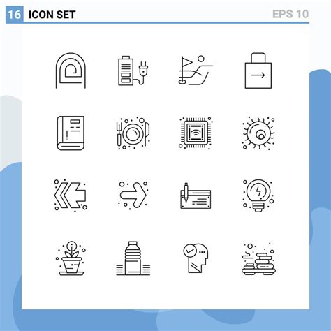 Set Of 16 Commercial Outlines Pack For Book Protect Plug Lock Pad Arrow Editable Vector Design