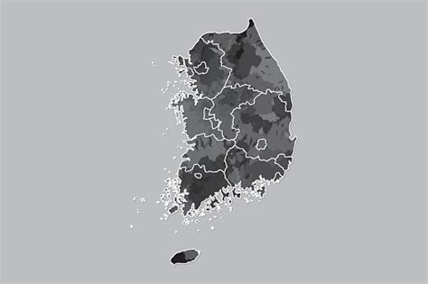한국 수채화 지도 벡터 일러스트 레이 션 블랙 색상의 페인트 브러시를 사용 하 여 페이지에 밝은 배경에 다른 지방의 테두리 라인