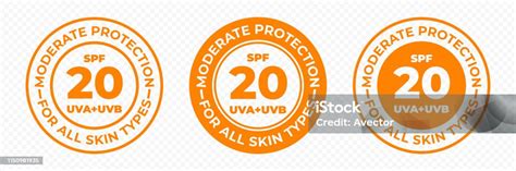 Spf 20 자외선 차단 Uva 및 Uvb 벡터 아이콘입니다 Spf 20 중간 자외선 차단 스킨 로션 및 크림 패키지 라벨 20