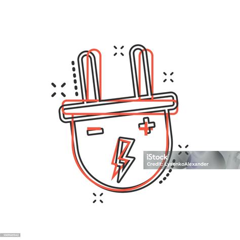 벡터 만화 전기 만화 스타일에서 아이콘을 연결 합니다 전원 와이어 케이블 기호 그림 그림 와이어 비즈니스 스플래시 효과 개념입니다 단순함에 대한 스톡 벡터 아트 및 기타