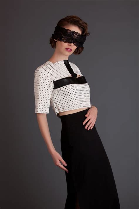 Beautiful Girl Black Skirt Bandage Eyes Model Posing Background Vintage