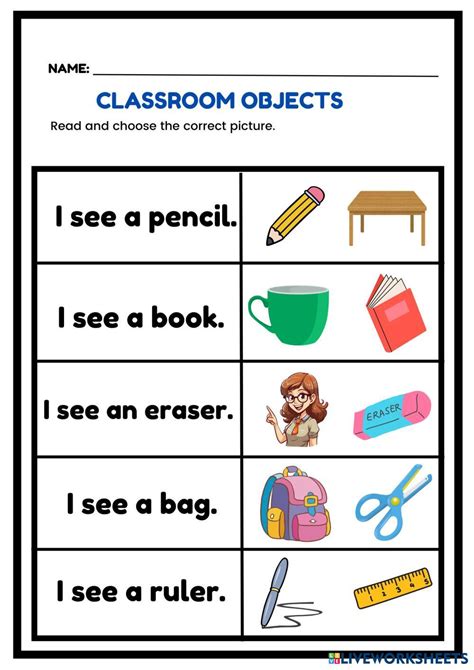Classroom Objec Free Interactive Worksheets 7926345