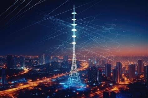 Premium Ai Image Telecommunication Tower Transmitting Abstrast Digits Signals