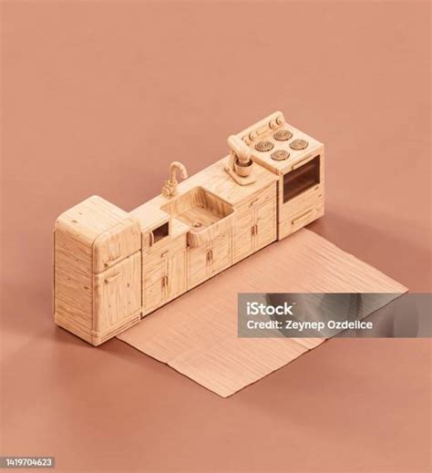 플랫 핑크 배경의 냉장고와 오븐이있는 아이소메트릭 키친3d 렌더링 냉장고에 대한 스톡 사진 및 기타 이미지 냉장고 실내