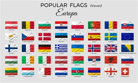 Waved Flags Of European Countries Europe Flag Icon Set 3d Waved