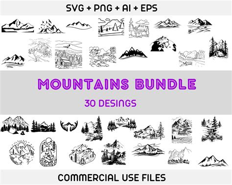 Mountain Svg Bundle Mountain Clipart Mountain Svg Cut Files Etsy