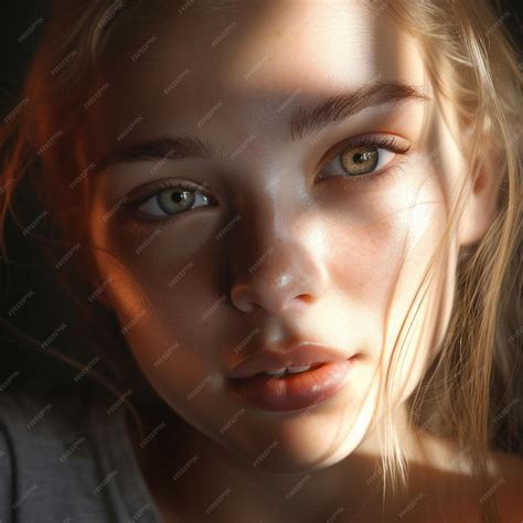 A Woman With A Light On Her Face And The Shadow Of Her Face Premium
