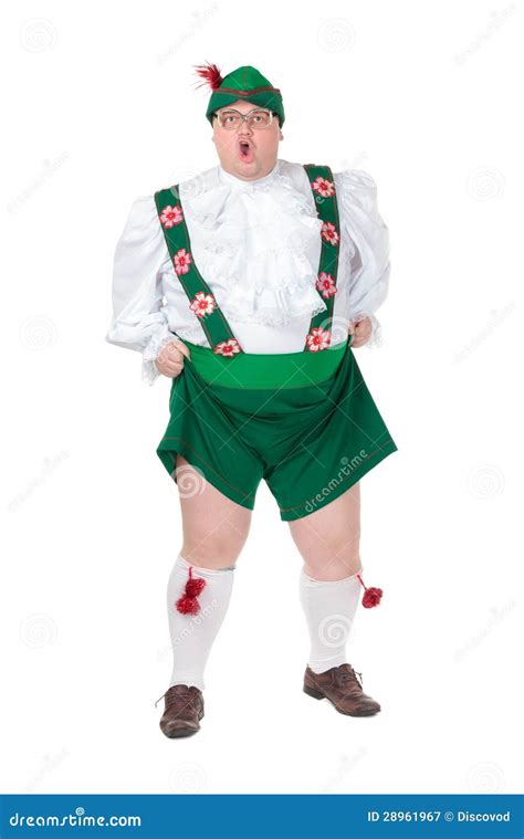 Lustiger Fetter Mann Der Deutsche Bayerische Kleidung Trägt Stockbild