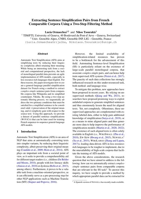 Pdf Extracting Sentence Simplification Pairs From French Comparable Corpora Using A Two Step