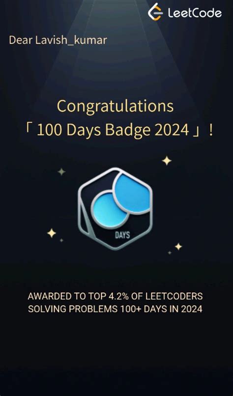 Today I Get 100 Day Badge Of Leetcode Platform Lavish Kumar