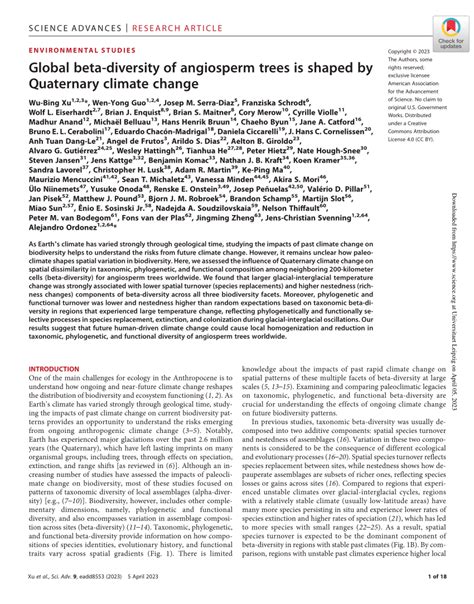 Pdf Global Beta Diversity Of Angiosperm Trees Is Shaped By Quaternary