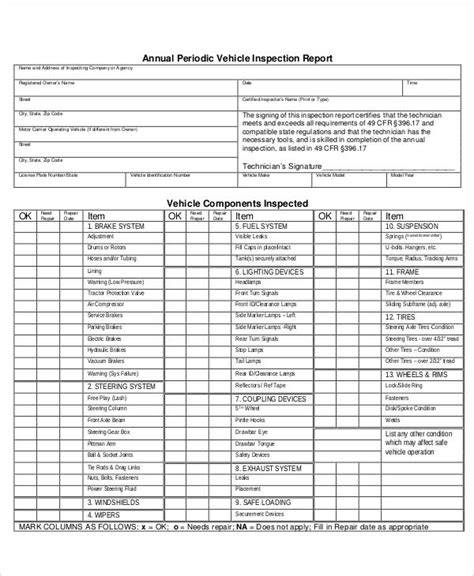 Printable Annual Vehicle Inspection Report Ataglance Printable Calendar