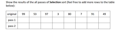 Solved Show The Results Of The All Passes Of Selection Sort